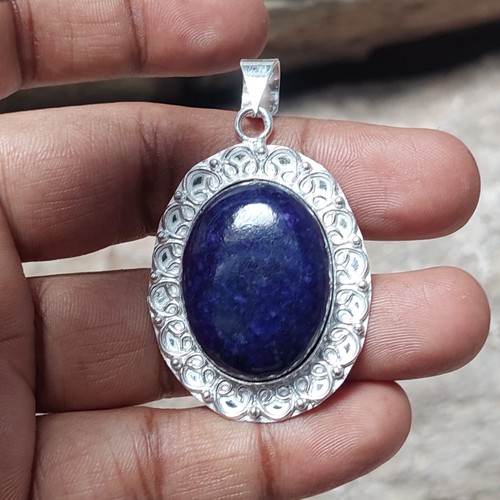 Designer Oval Pure Lapis Lazuli Pendant 925 Sterling Silver Jewelry ...
