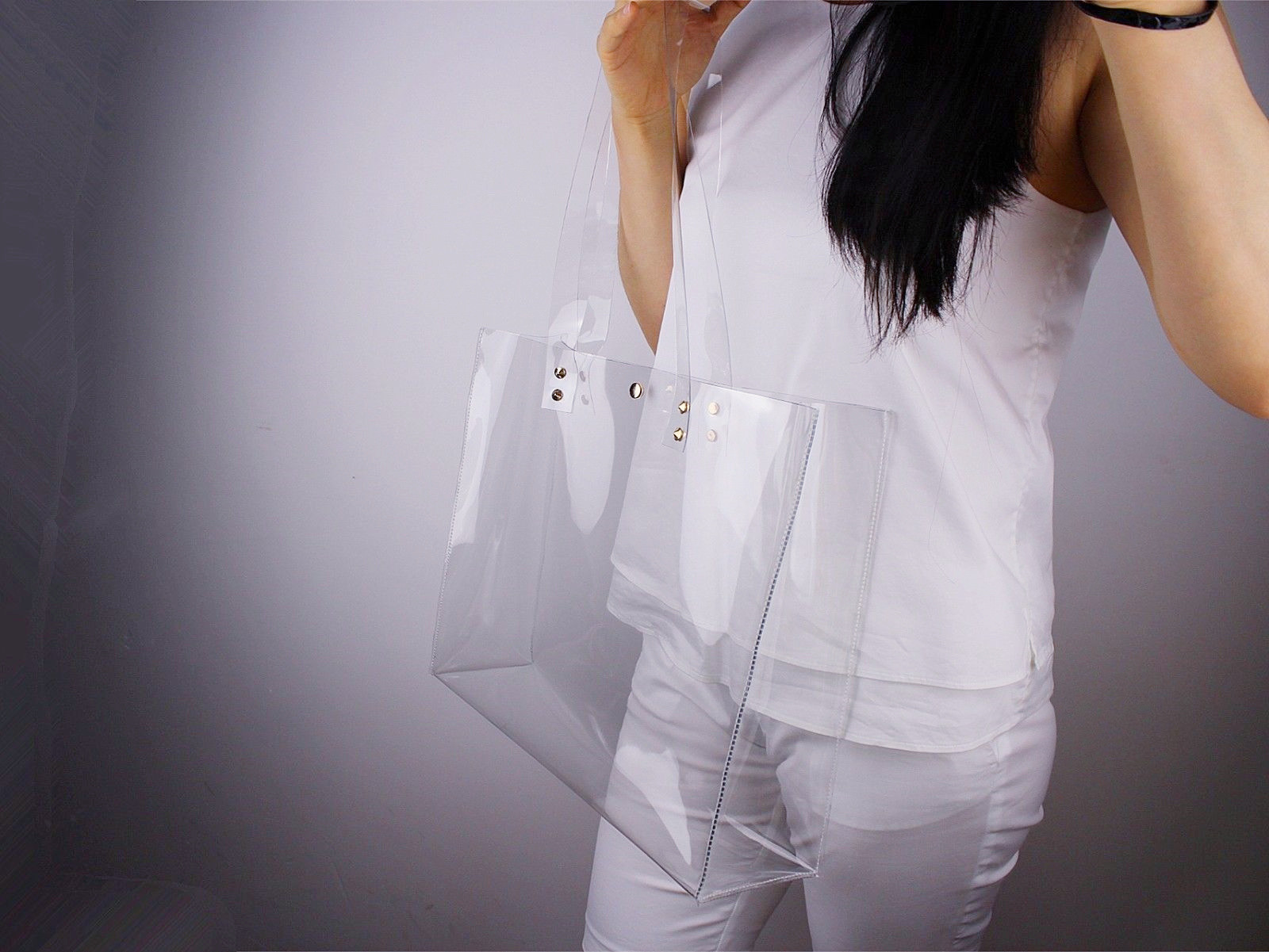 Clear Vinyl Plastic Shoulder Bag Oversized Extra Large Tote Shopper ...
