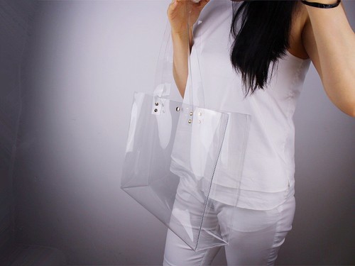 Clear Vinyl Plastic Shoulder Bag Oversized Extra Large Tote Shopper ...