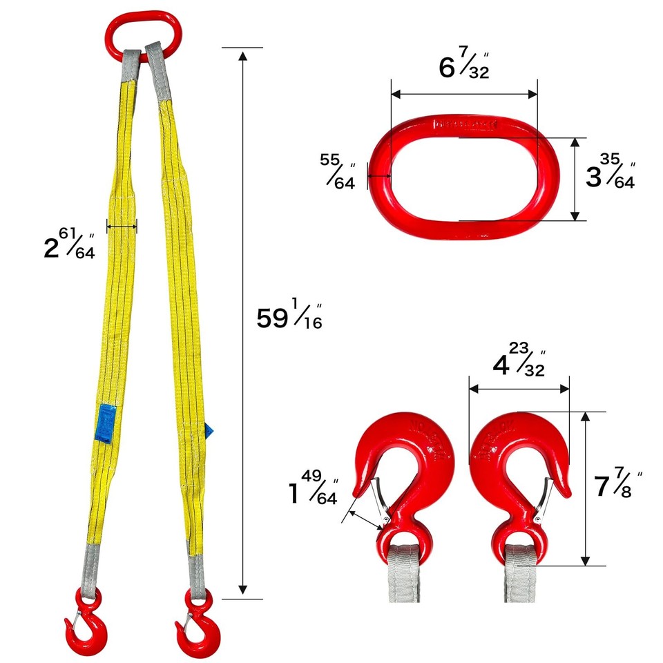 Lifting Slings Straps with Hooks 5ft Two Leg Bridle Web Sling 13227lbs ...