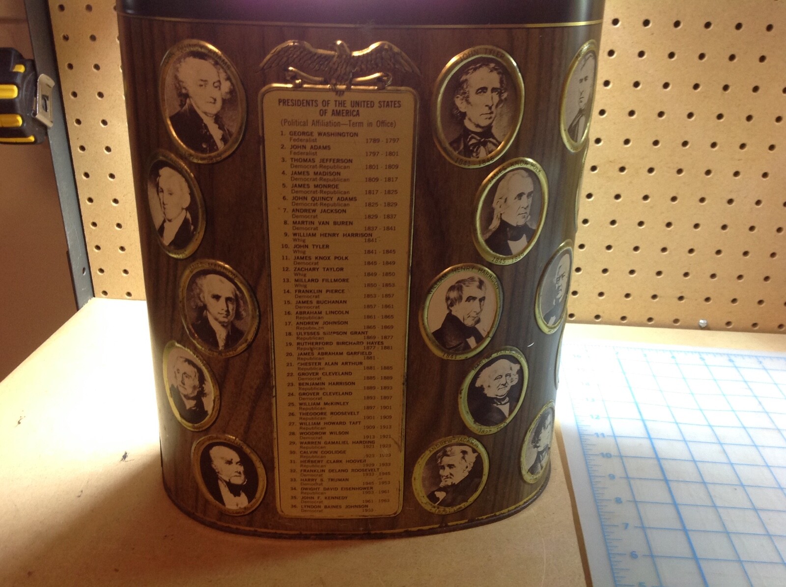 Vintage Embossed Tin Presidents of USA Garbage Can by Weibro Corp | eBay