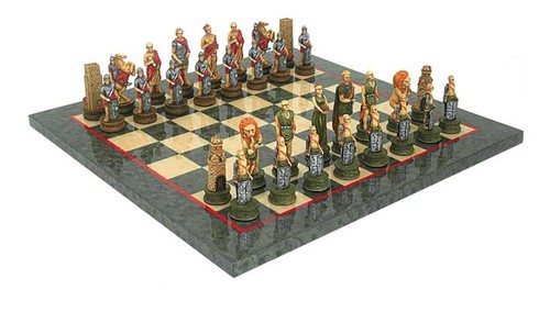 Roman vs Gladiator Chess Set Hand-Painted Resin Wood Board 42cm ...