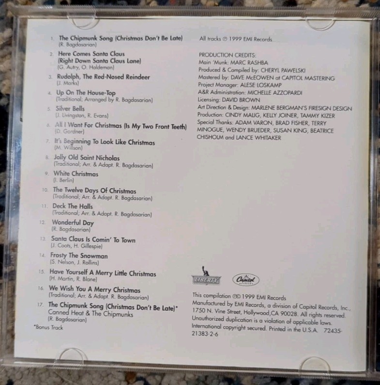 The Chipmunks Greatest Christmas Hits CD by Alvin & the Chipmunks - 17 ...