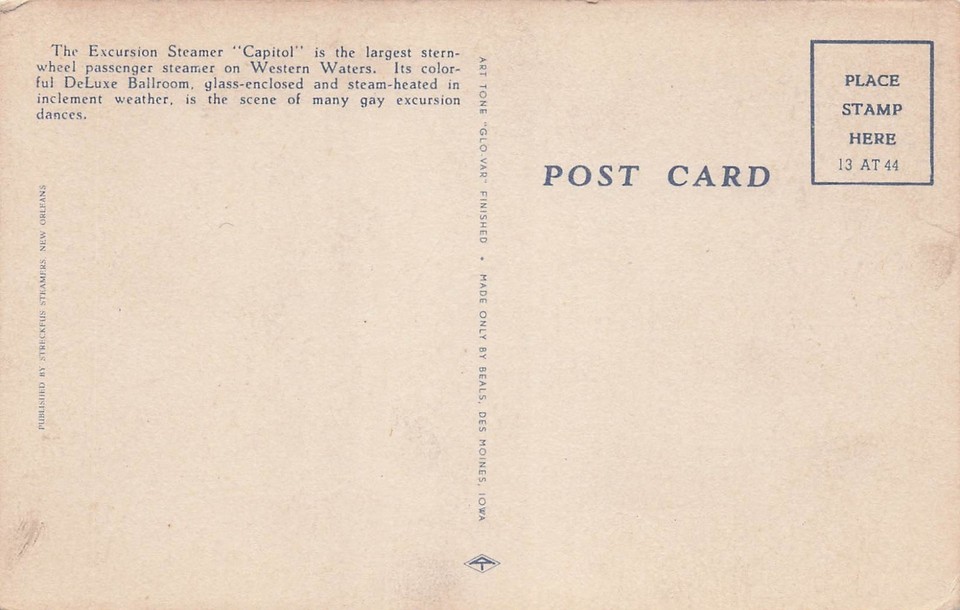 Streckfus Steamer Capitol Mississippi River Interior Ballroom Vtg ...