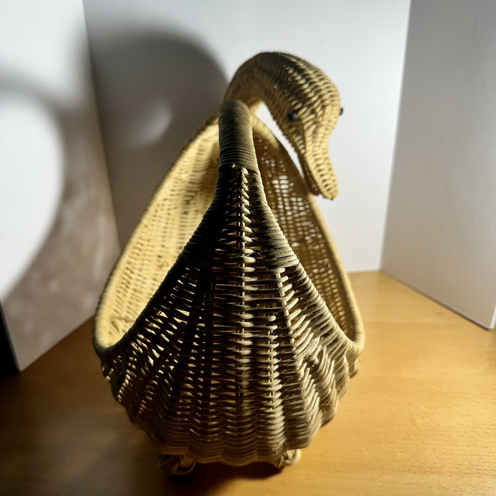 Mid 20th Century Vintage Wicker Woven Duck Swan Goose Motif Basket With ...