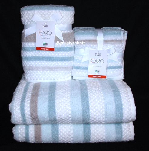 CARO Blue Sea Glass Plush Bathroom Towel Set of 8 - Bath Hand ...