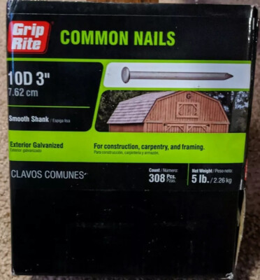 5 Lbs Grip Rite Smooth Shank 10D 3" Common Nails Exterior Galvanized ...