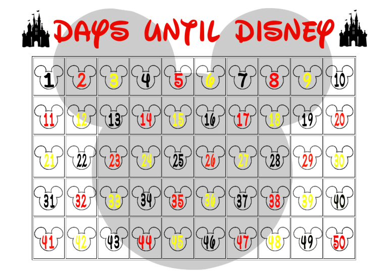 Disney Vacation Countdown 50 Day Disney Holiday Countdown Mickey Mouse