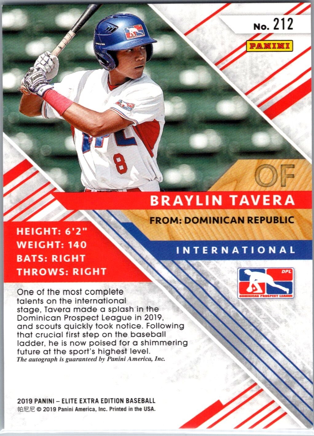 2019 Panini Elite Extra Edition - Dominican Prospect League Braylin ...