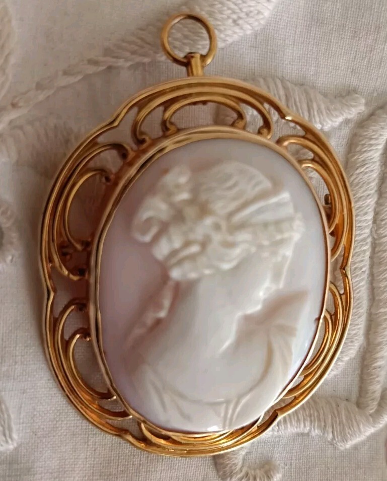 Antique Carved Pink Conch Shell Cameo Brooch Pendant HERA QUEEN of ...