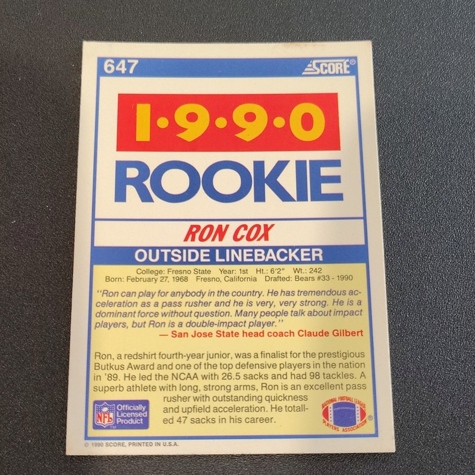 1990 Score Ron Cox Rookie #647 Fresno State Bulldogs Football Card | eBay