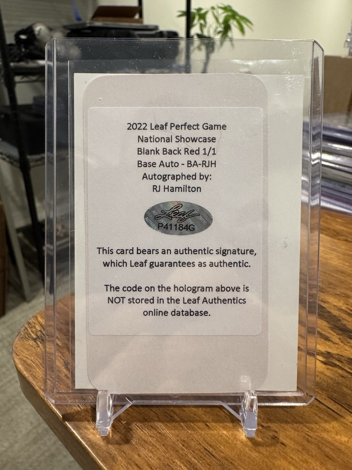2022 Leaf Perfect Game Baseball RJ Hamilton Prospect Auto RC #1/1 Proof ...