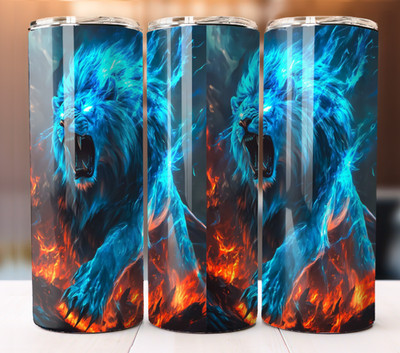 Tumbler 20oz Skinny Cup Mug Travel Thermos Stainless Steel Lion Fire ...