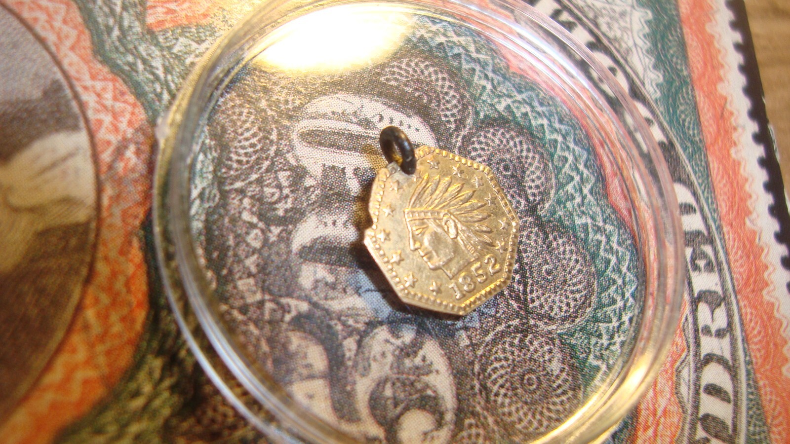 California GOLD 1852 Indian Head .50 Gold Token/Jewelry - Octagonal w ...