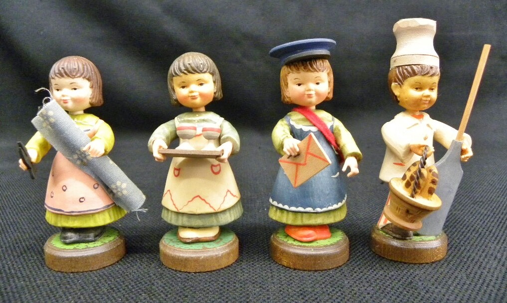 Lot of 7 Vintage ANRI Genuine Wood Carving 4" Figurines Blue Label ...