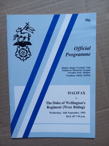Halifax RUFC v Duke of Wellington's Regiment - Rugby Union programme ...