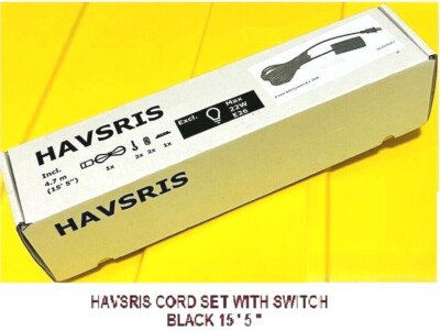 IKea HAVSRIS Cord Set with Switch 15 ' 5 " Black 604.900.53 New in Box ...