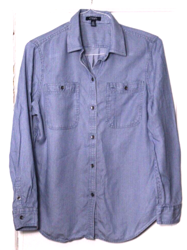 RALPH LAUREN CHAPS BLOUSE ladies size L medium blue white stripe long ...