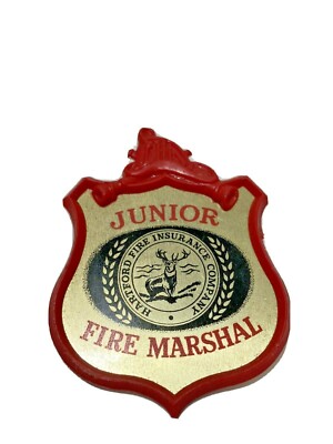 Vtg Junior Fire Marshal Plastic Badge Pin Brooch The Hartford Insurance ...