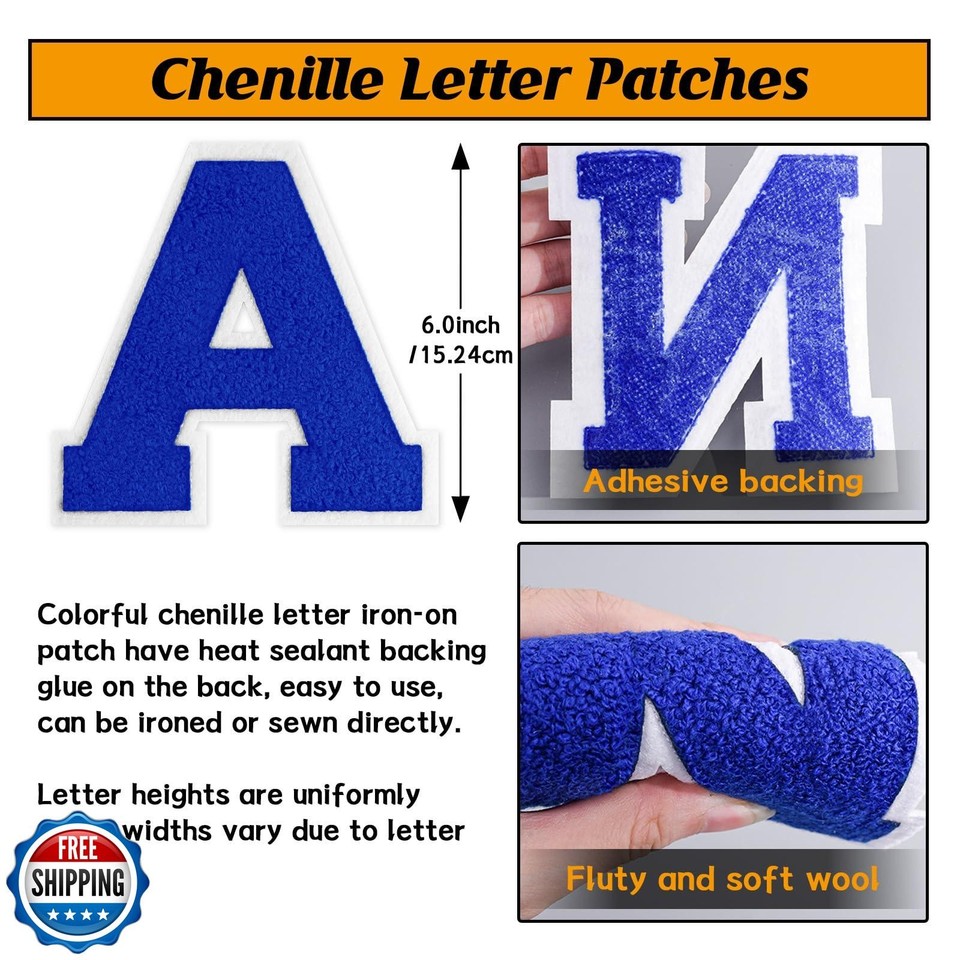 FANCIBAND 6 Inch Blue Iron On Letters Varsity Letter Patches Large ...