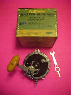 VINTAGE PENN MASTER MARINER 349H FISHING REEL WITH BLUE & WHITE VINTAGE ...