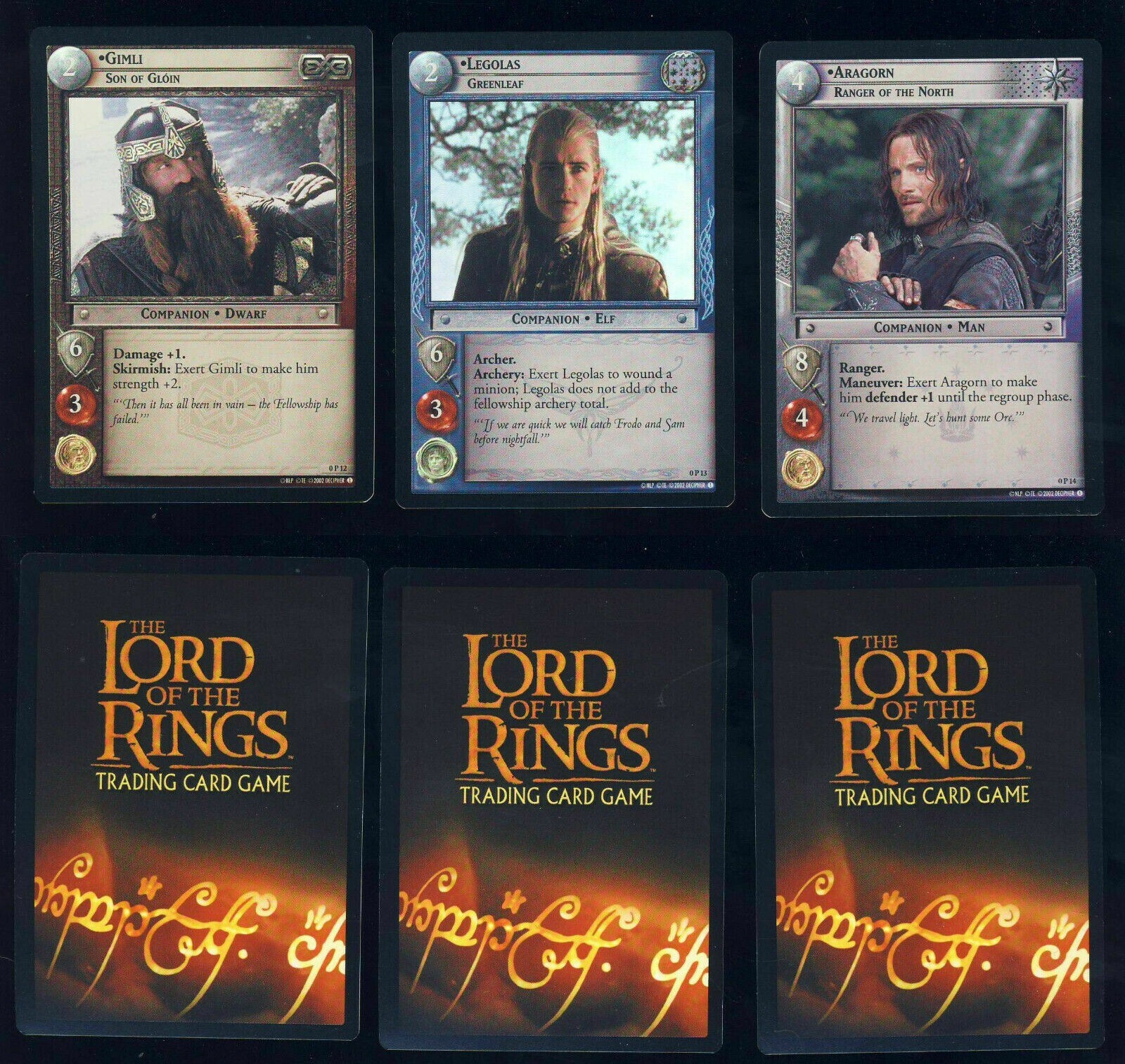 (3) Lord Of the Rings 2002 Promo Foils Cards - ARAGON, LEGOLAS & GIMLI ...