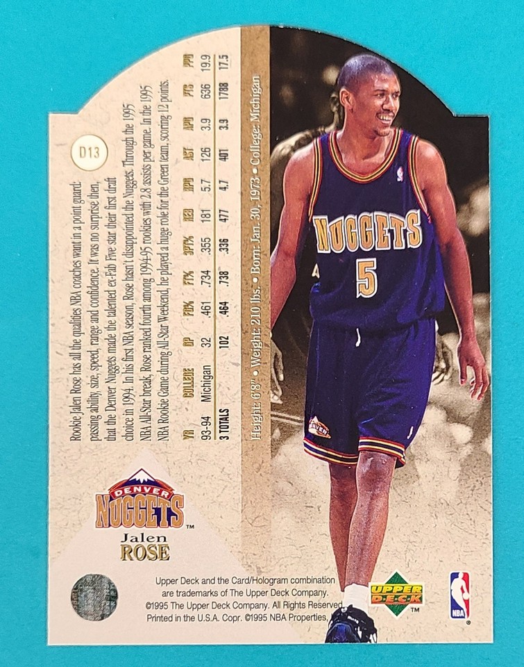 1994-95 SP Die Cut RC #D13 Jalen Rose Denver Nuggets BASKETBALL Card O ...