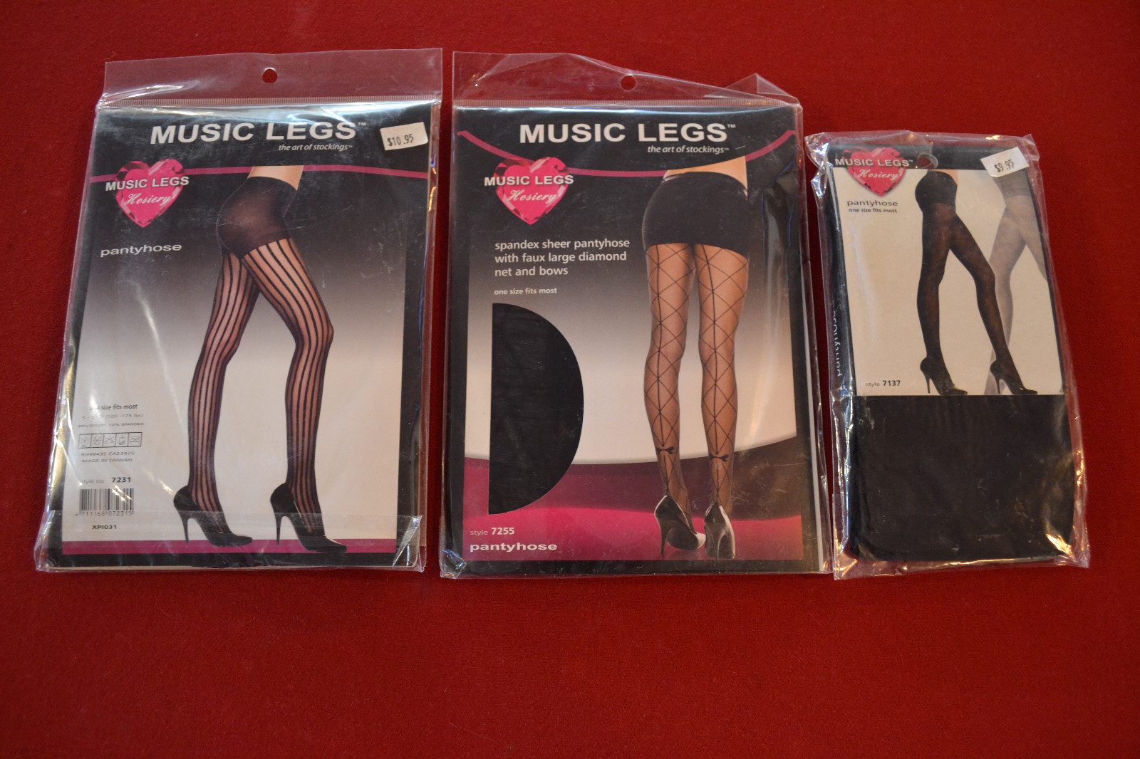 Music Legs Pantyhose Nylon Stockings Fishnet Stripes Backseam Black NWT ...