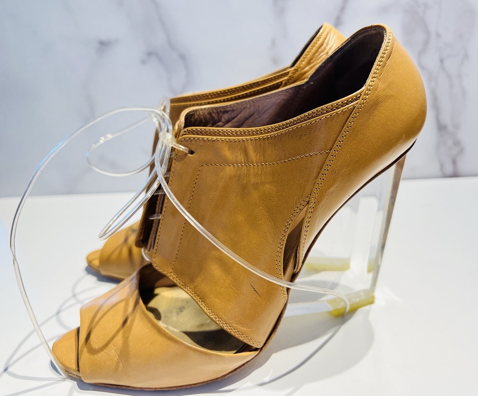 Cacharel Brown Leather Lucite Wedge Women’s Lace Up H… - Gem