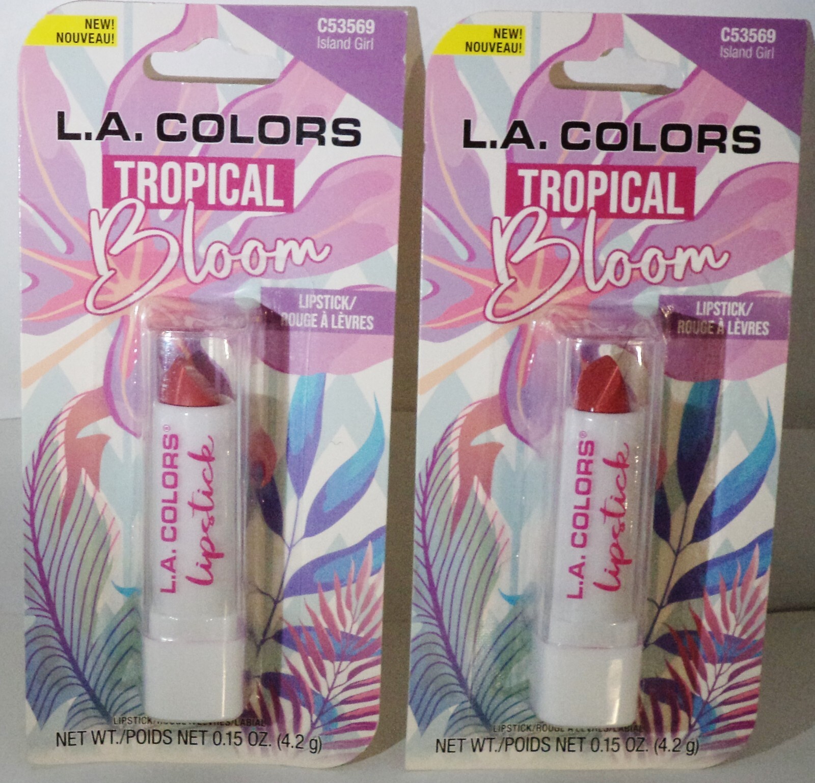 2 L.A. Colors TROPICAL BLOOM Lipsticks Bold New Color ISLAND GIRL ...
