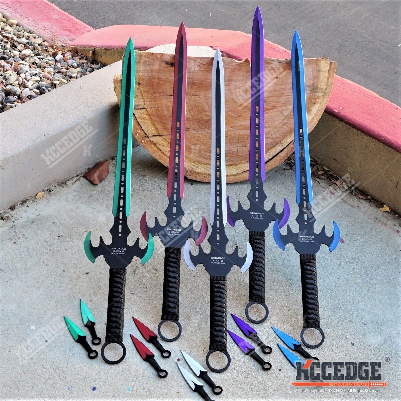 29.75" HERO EDGE FANTASY SWORD + 2 Knives DUAL BLADE Technicolor KATANA ...