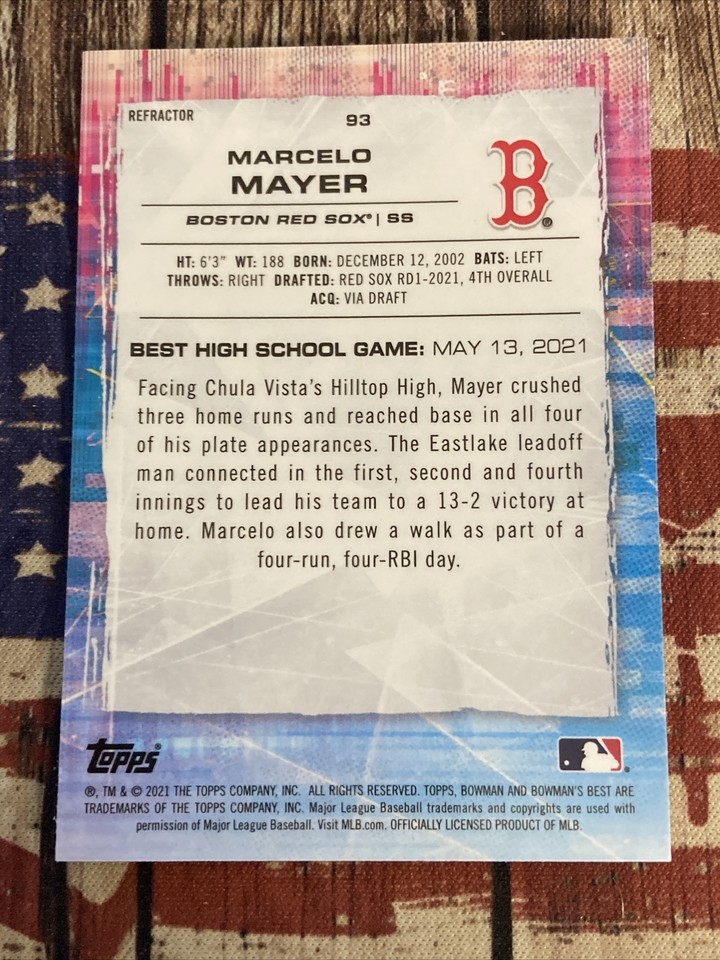 2021 BOWMANS BEST BASEBALL MARCELO MAYER REFRACTOR RED SOX CARD #93 | eBay