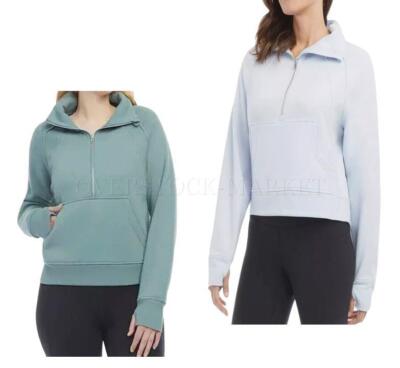 NEW! WOMEN' DANSKIN MIXED RIB HALF ZIP JACKET PULLOVER! KANGAROO POCKET ...