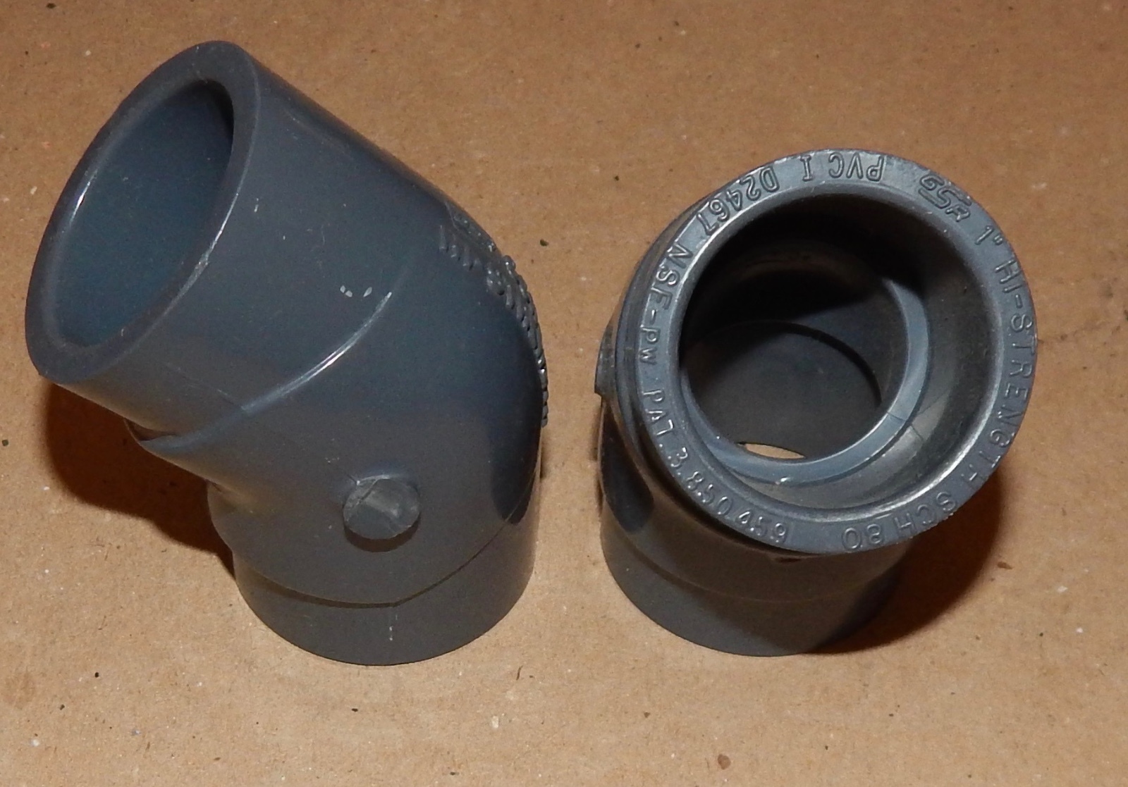 1" Gray PVC Schedule 80 GSR 45 Degree Elbows Slip X Slip 2ea D2467 NSF ...