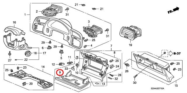 Honda S2000 Carbon Fiber Radio Lid Cover 2000-2009 77252-S2A-902ZG OEM ...