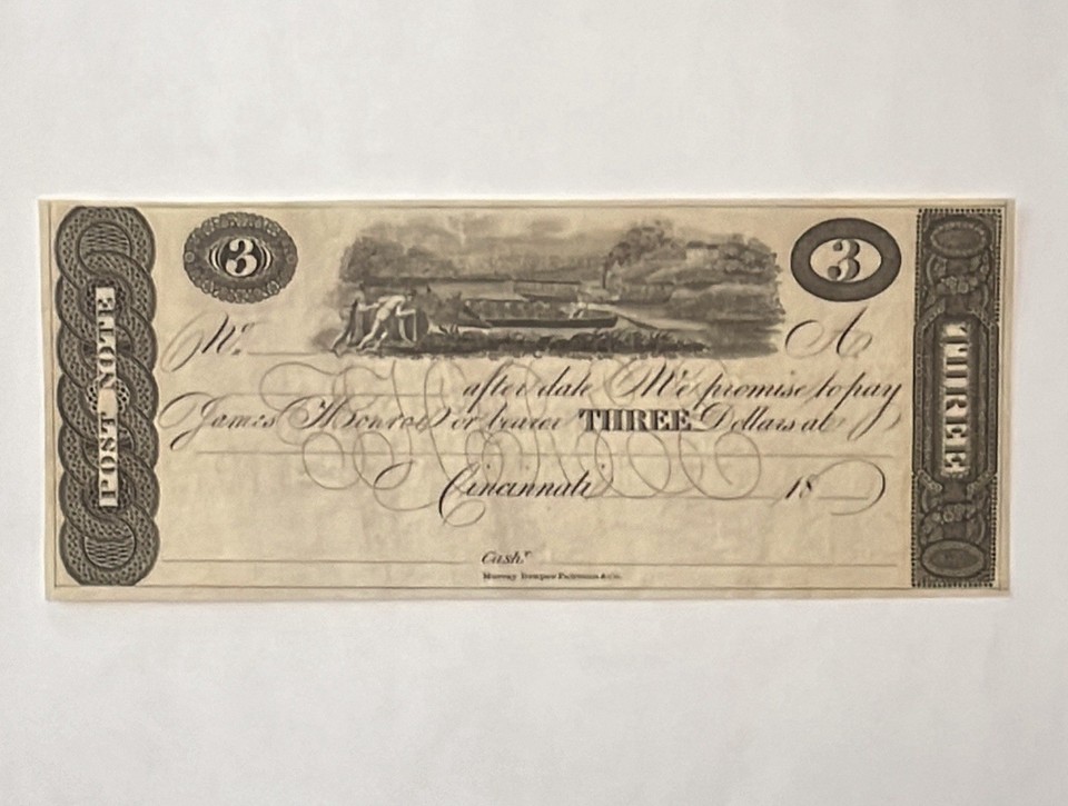 1800s Obsolete 3 Dollar BB Note Ohio Uncirculated Currency Sleeve ...