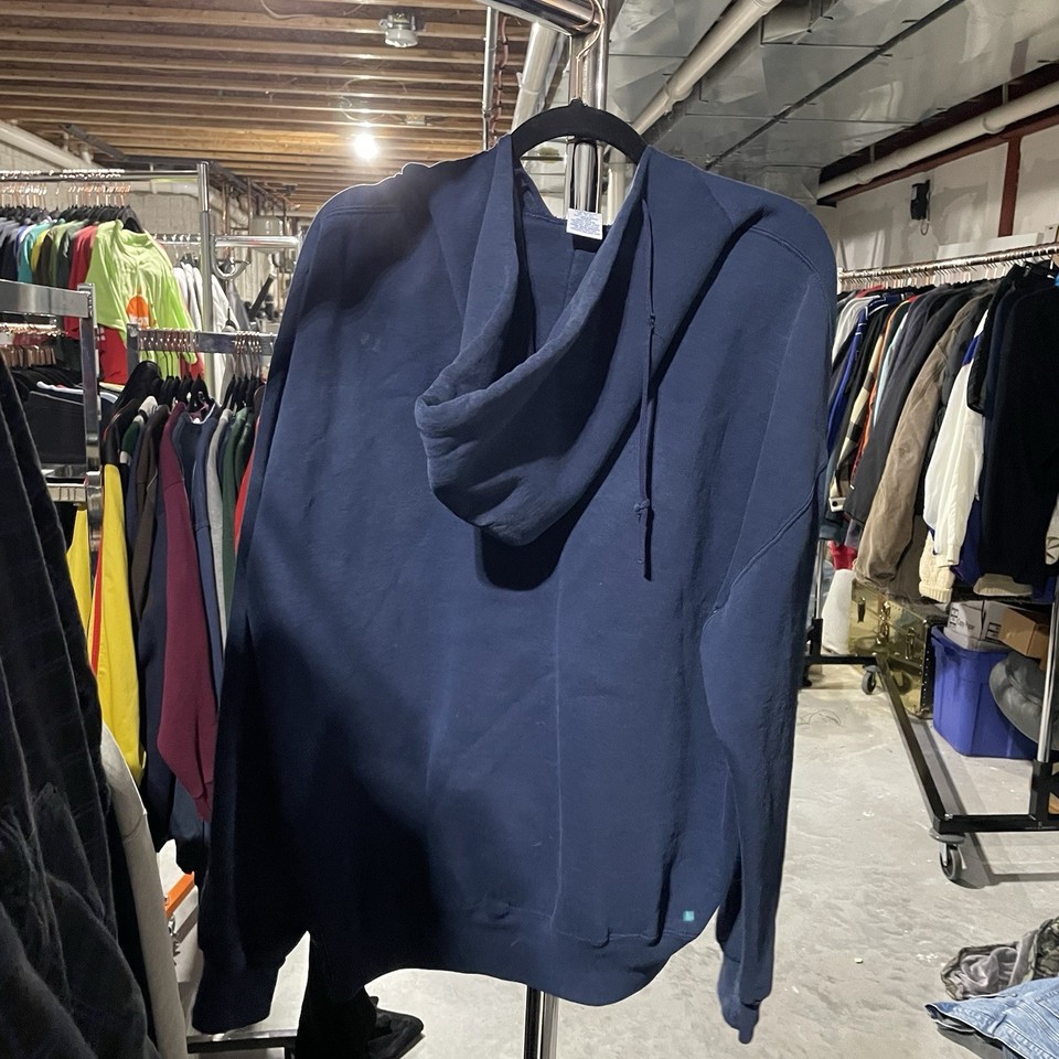 Vintage Russell Athletic Blank Hoodie Sweatshirt Mens XL Navy Blue Full ...