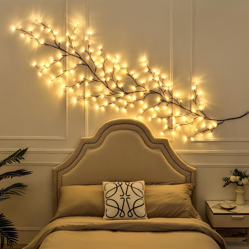 96LED bendable willow branch string lights for room decor vine fairy ...