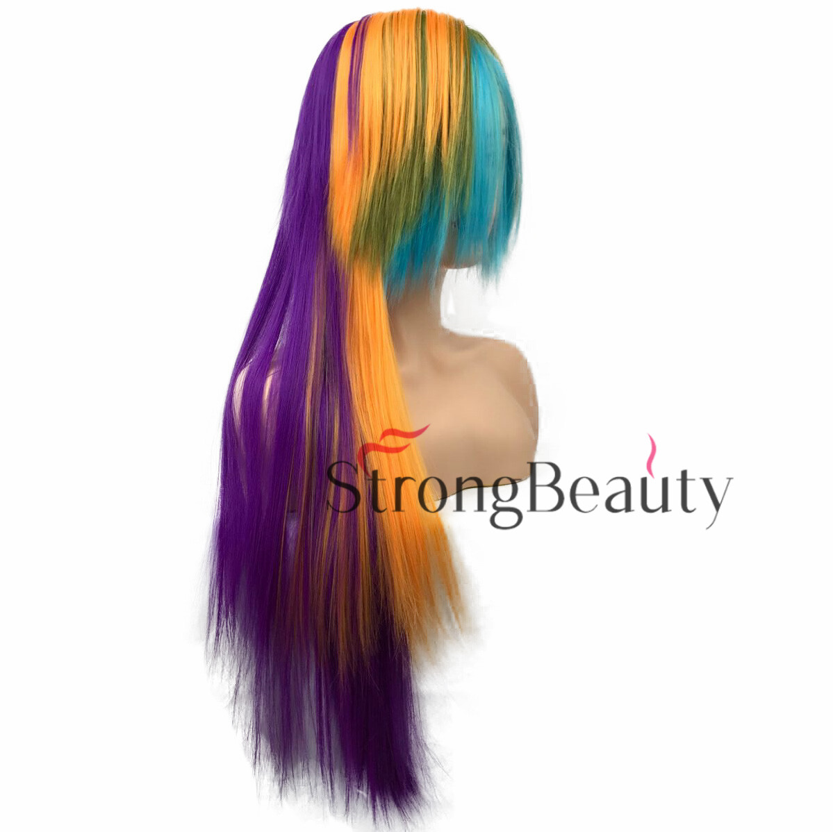 Ombre Pastel Pink Rainbow Color Wig Long Straight Cosplay Wig for Women ...