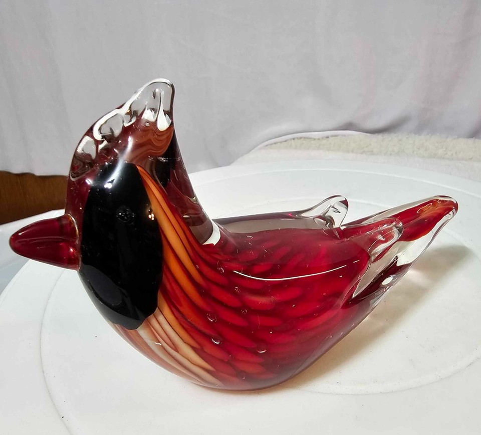 Vtg Beautiful Color Red Orange Black bird/cardinal paperweight ...