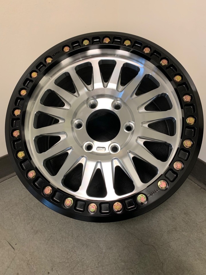 Set of 4 - 17x9 KMC KM445 FORGED BEAD LOCK rims with CUSTOM BLACK BEAD ...
