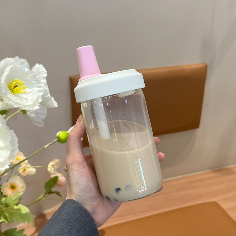 500ml Reusable Milk Tea Cup with Straw and Seal Lid for Bubble Tea ...
