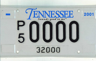 2001 Tennessee P5 32,000 Prototype - Sample License Plate P5 0000 | eBay