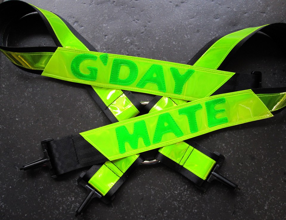 Schminke custom made suspenders reflector letter braces personalised UV ...