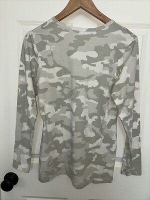 White Cross Tee T Shirt Women's Green Camo Long Sleeve Tunic Stretch ...