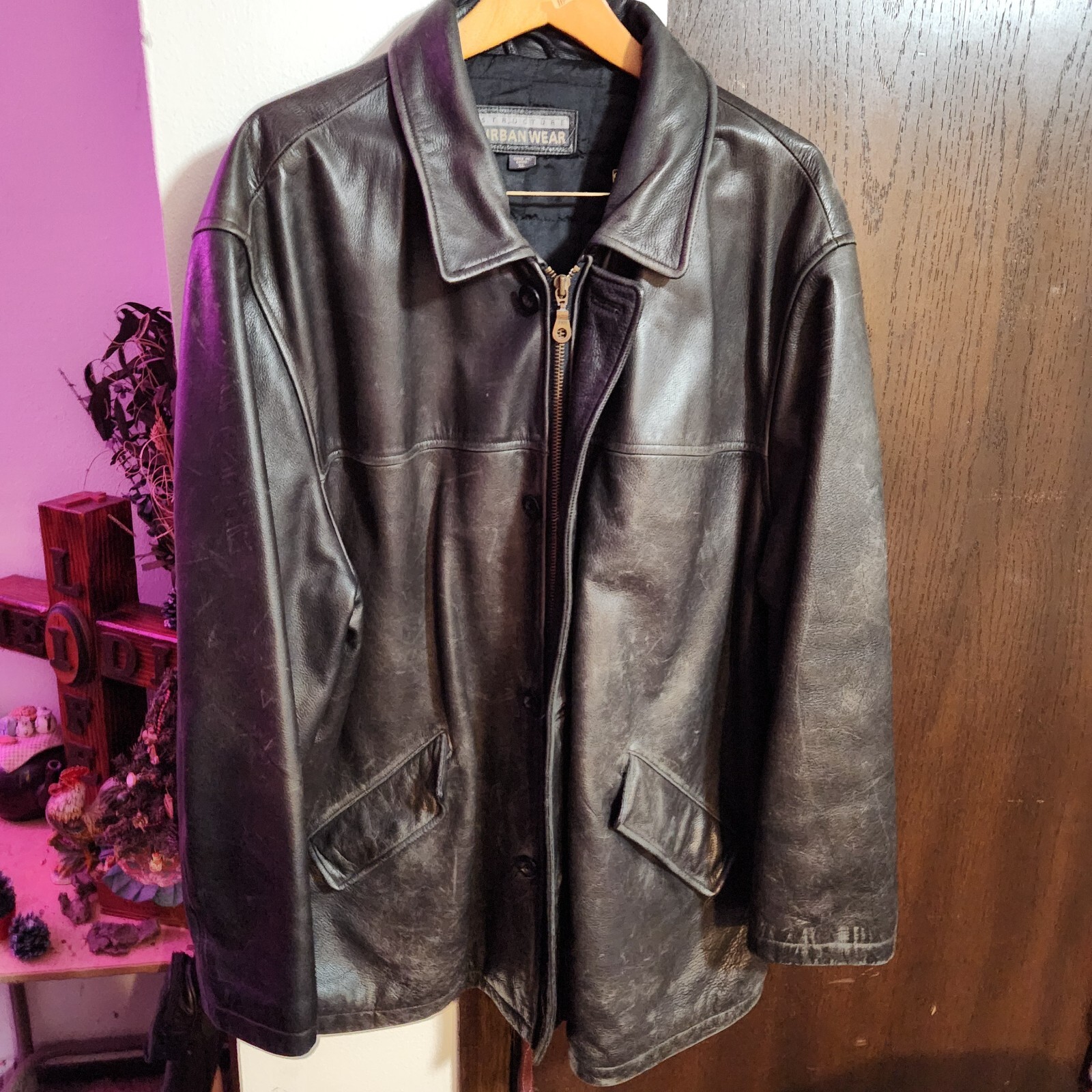 XL STRUCTURE (brand) BLACK LEATHER JACKET - Gem