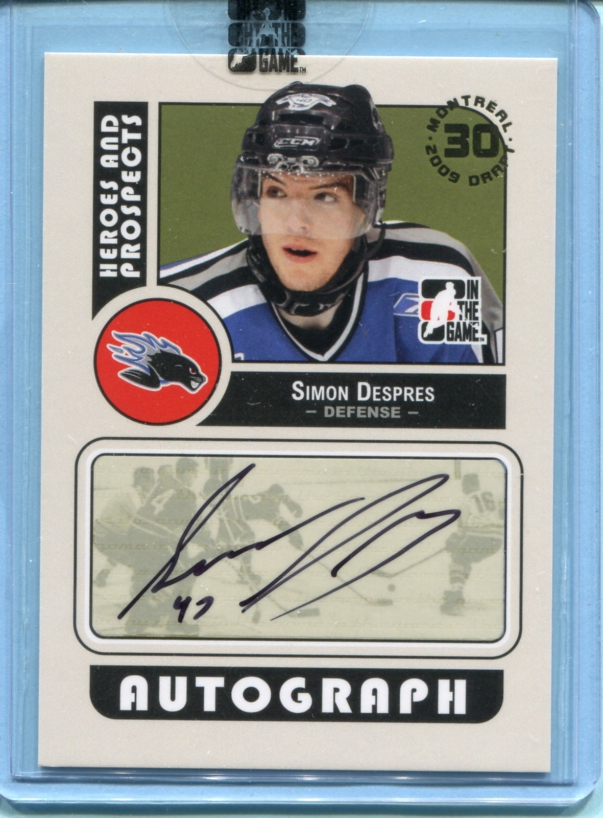 2008-09 ITG Heroes & Prospects Autograph Draft Day Pick Simon Despres # ...