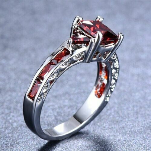 Lab Created 4.6CT Princess Cut Garnet Red Ruby 935 Silver Wedding Ring For Women | eBay