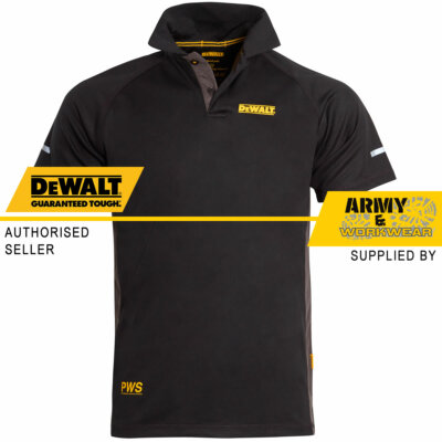 DeWalt Polo Work T-Shirt 2 Button Black Grey Fast-Drying Performance ...