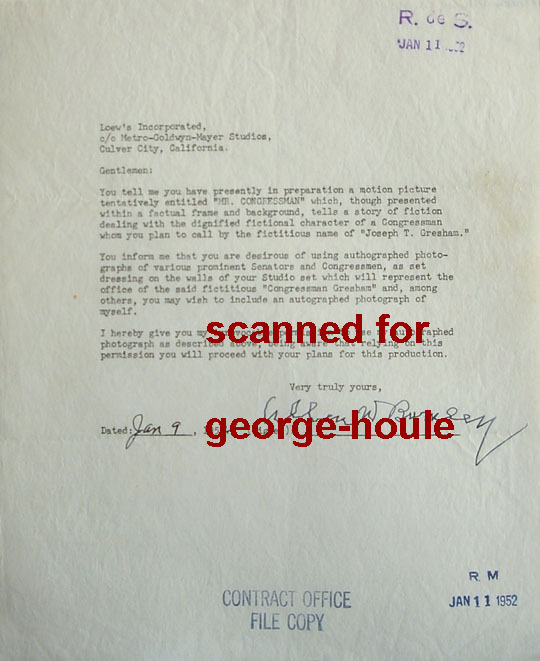 ALBEN W. BARKLEY - LETTER - SIGNED - 1952 - LOEW'S - MGM - U.S. VP ...